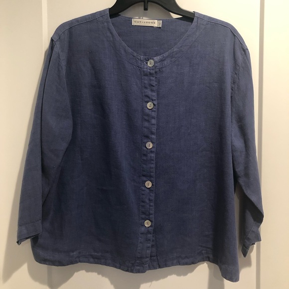 cut loose | Tops | Cut Loose Denim Blue Round Neck Button Down Lslv ...